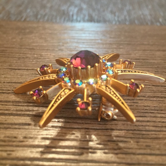 Vintage | Jewelry | Vintage Matte Gold Star Pin Purple Rhinestones ...